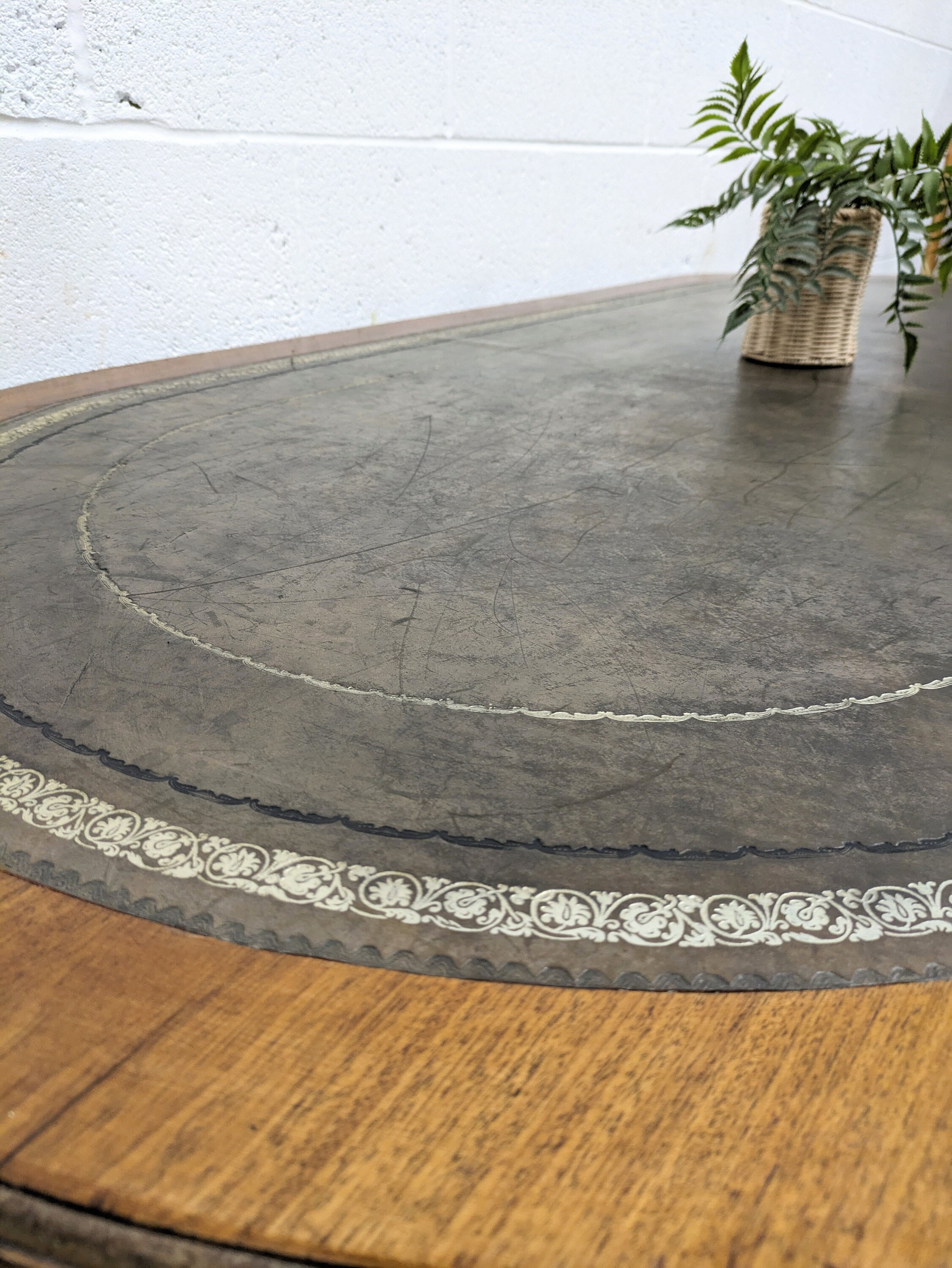 Vintage Oval Green Leather Top Table - Etsy UK