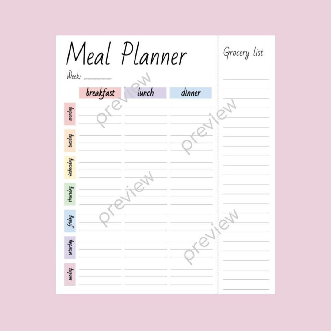 Weekly Meal Planner Printable Shopping Grocery Food List - Etsy