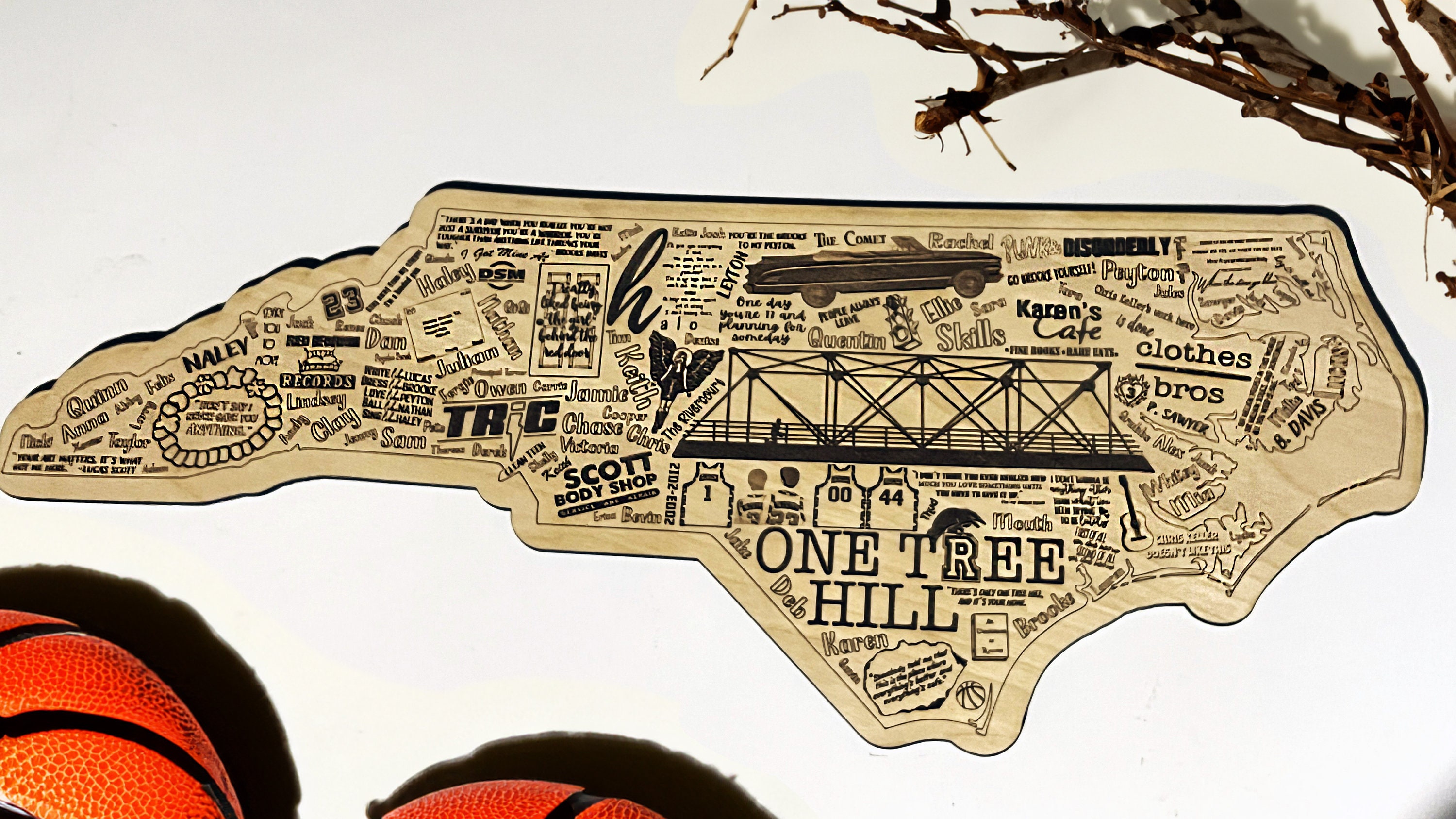Large Wooden Engraved One Tree Hill North Carolina Wall Art, Brooke ...