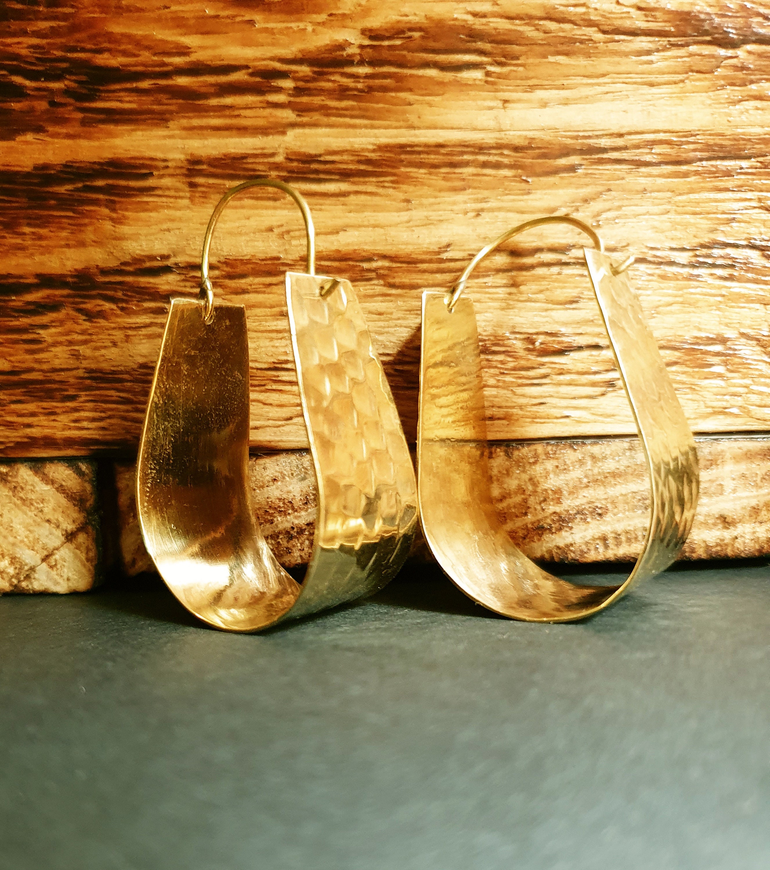 Wide Hammered Brass Hoops / Hammered Flat / Gold Hoops / - Etsy UK