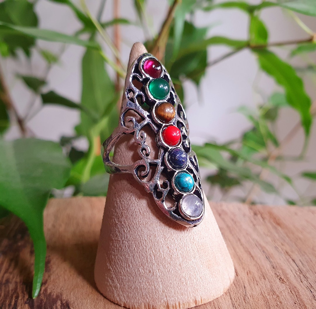 Seven Chakras Ring / 7 Chakras / Silver Ring / Yoga / Reiki / Boho ...