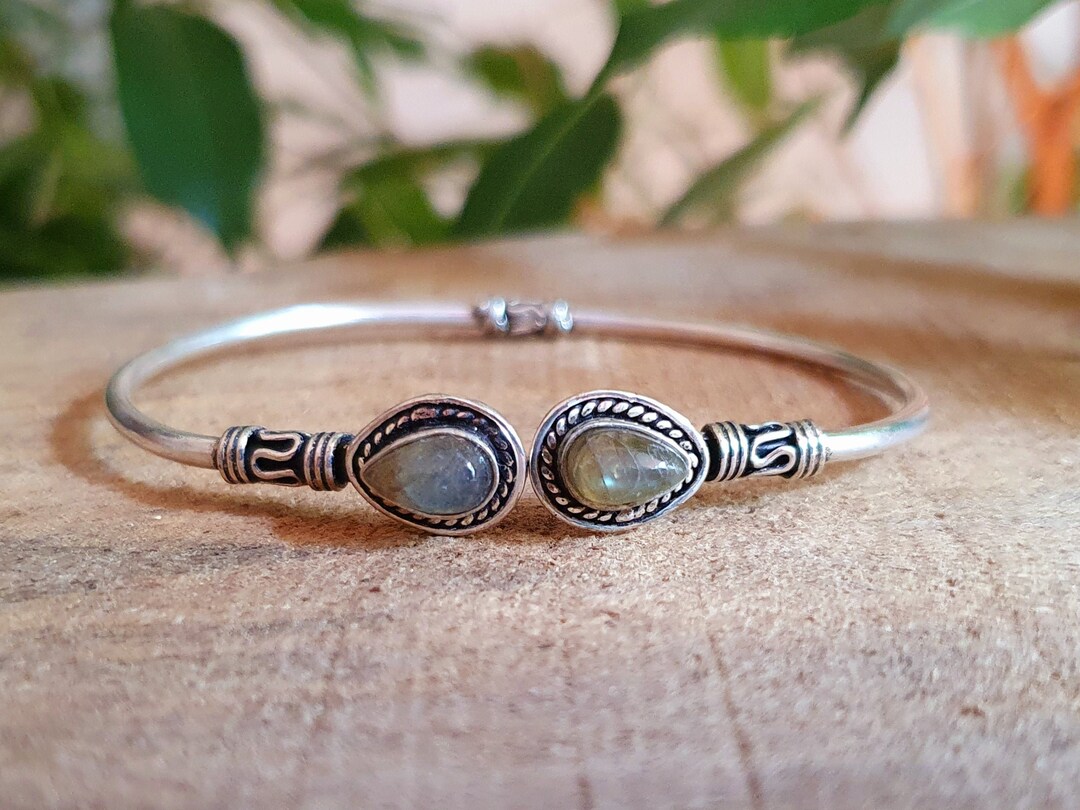 Bali Bracelet Jonc Boho / Argent / Labradorite / Bangle / Tribal ...