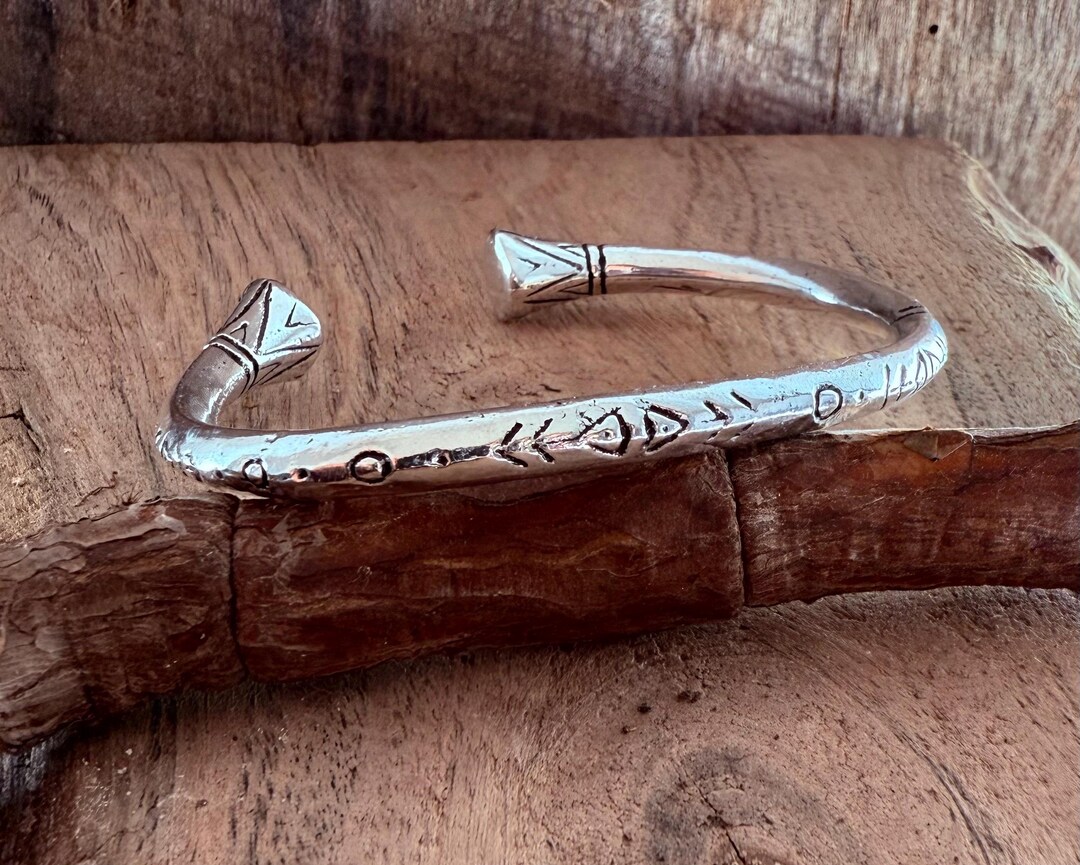 Silver Bracelet Tribal Symbols Native Markings / Bangle / Cuff / Unisex ...