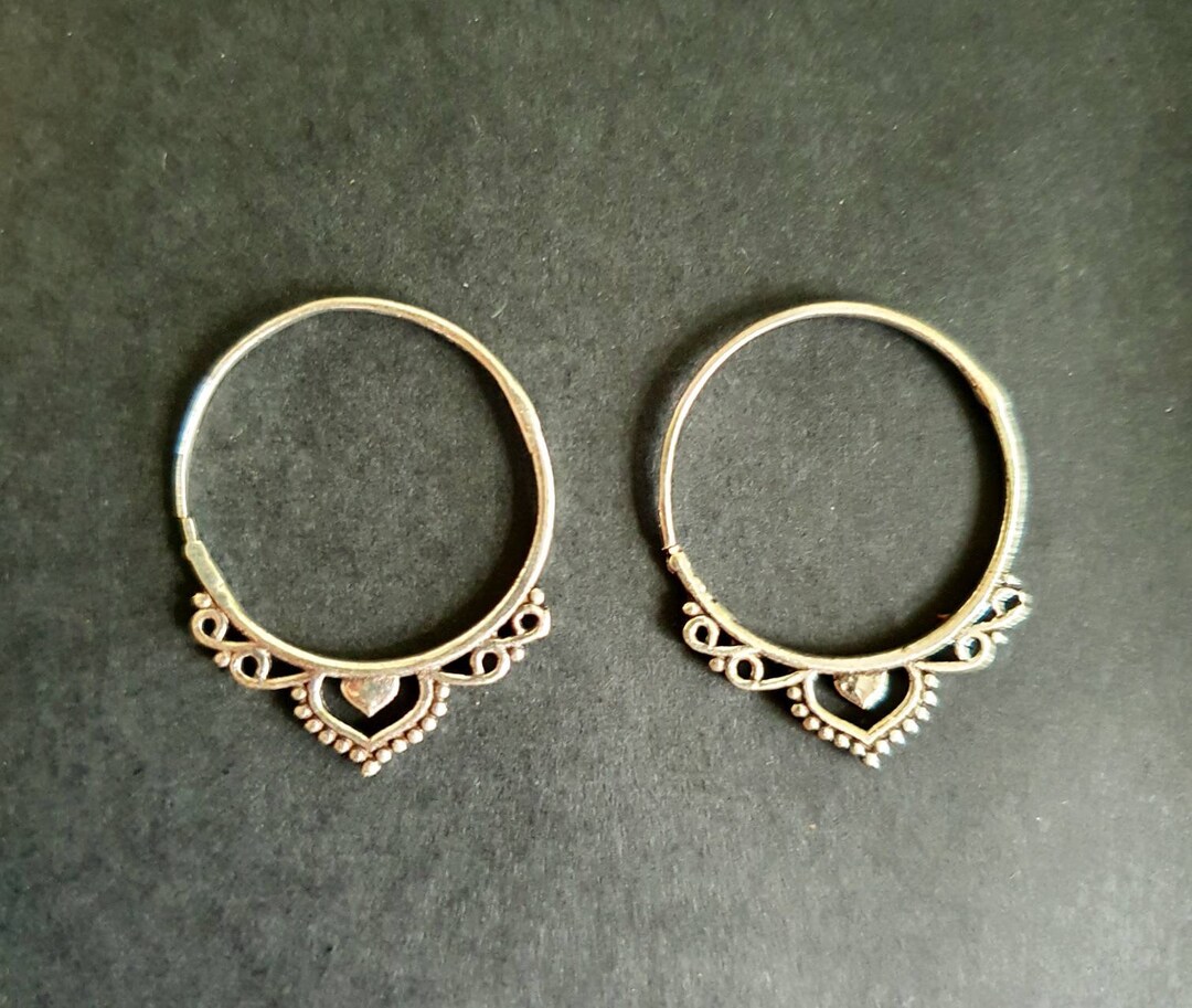 Small Boho Silver Hoop Earrings; Ethnic, Geometric, Small, Rustic, Yoga ...