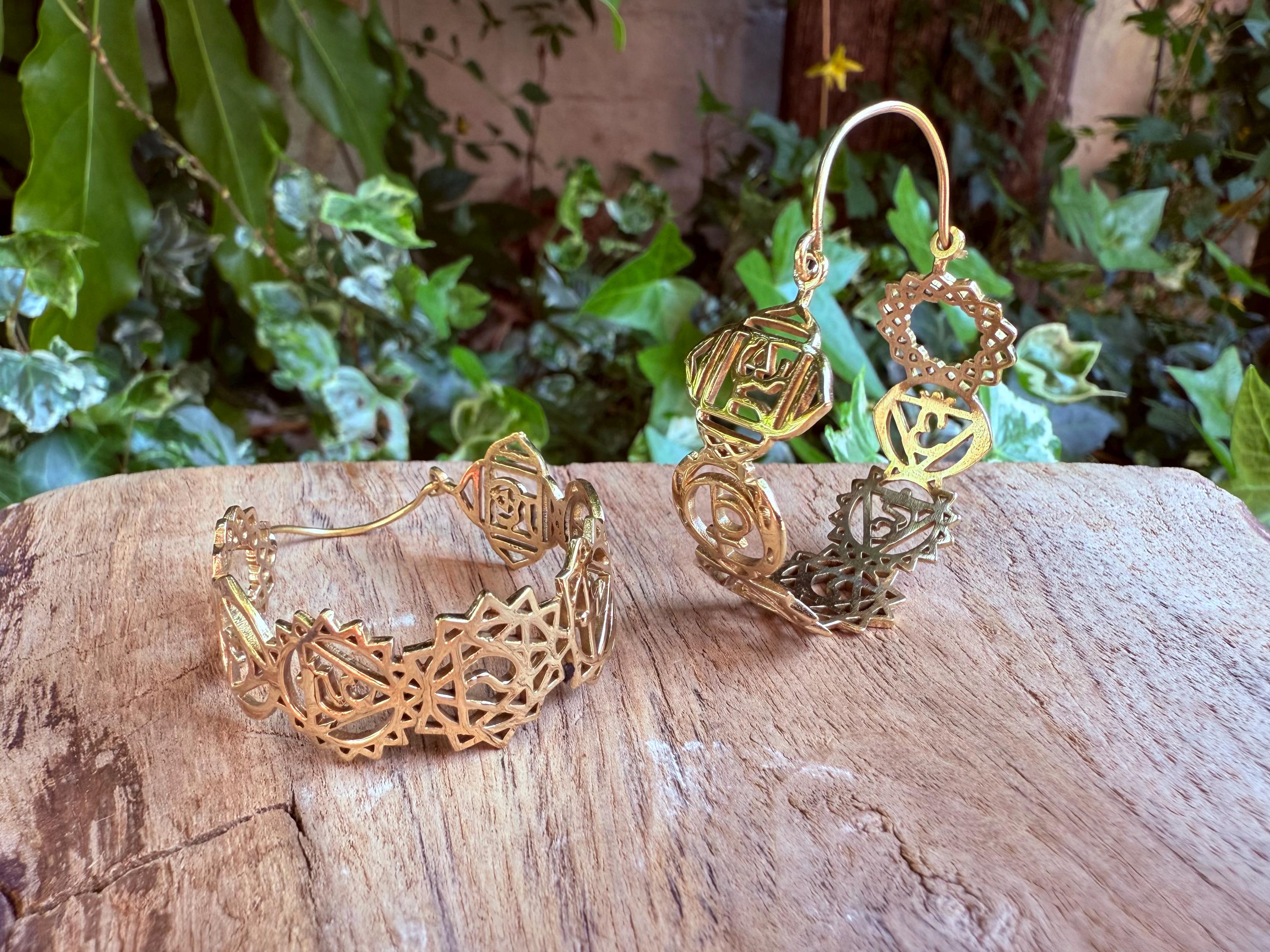 Seven Chakras Brass Hoops / Boho Chakra Earrings / Gold Earrings ...