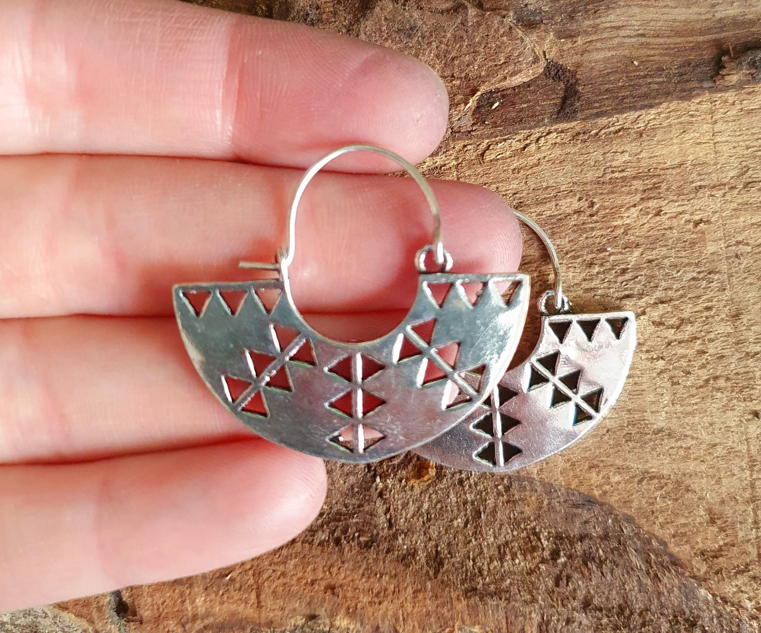 Aztec Inca Style Silver Earrings Ethnic Geometric Rustic - Etsy