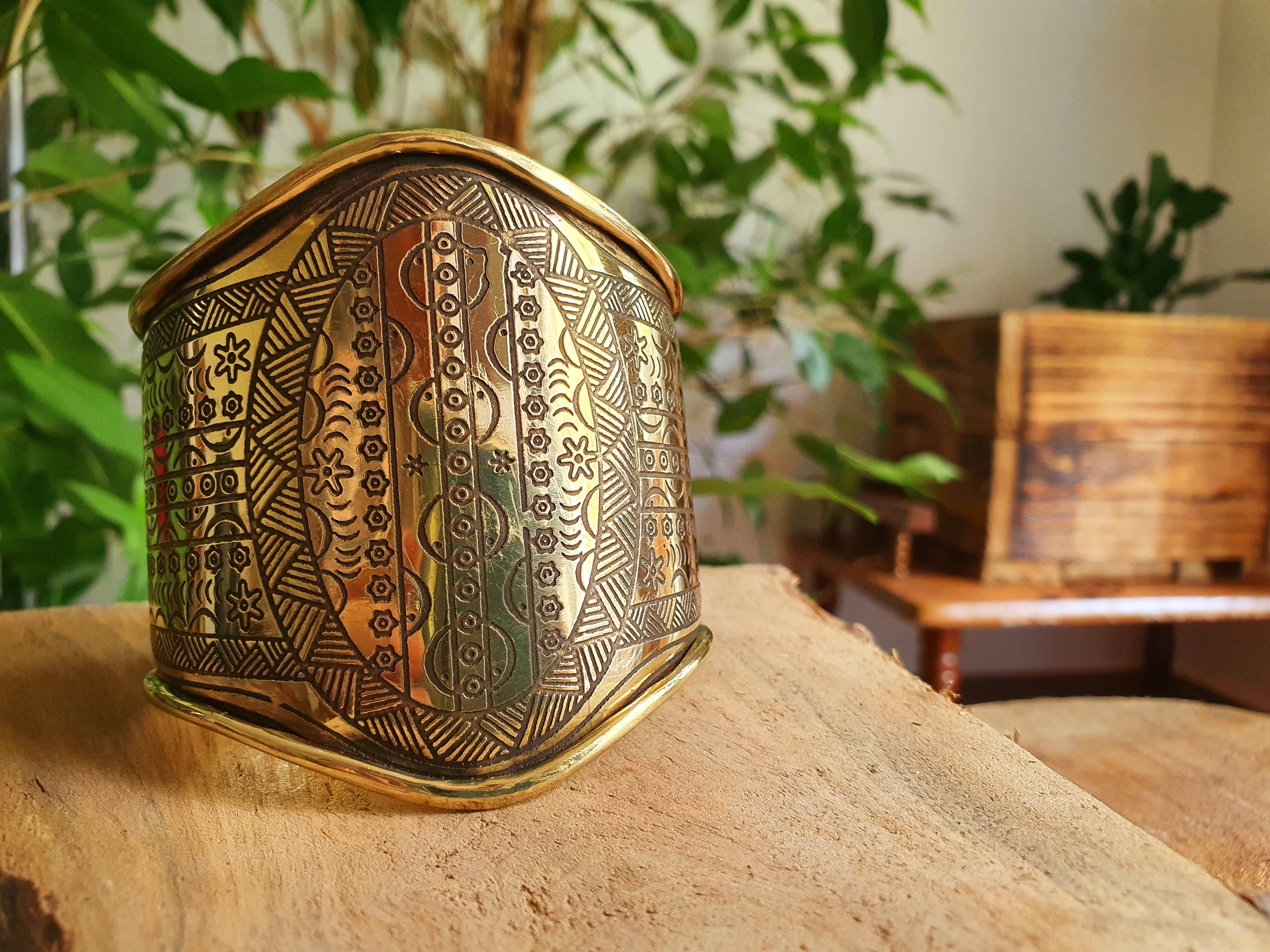 Aztec Brass Cuff Bracelet / Tribal / Inca / Mens / Unisex / Boho ...