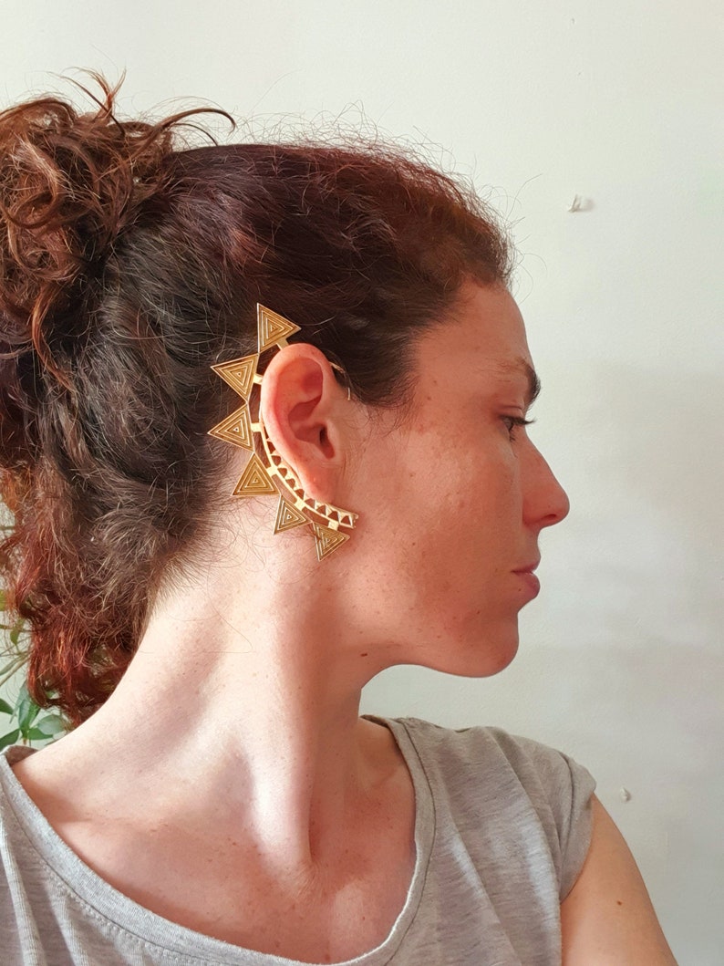 Ear Cuff Brass Aztec Triangles Design / Tribal / Boho / Unisex - Etsy