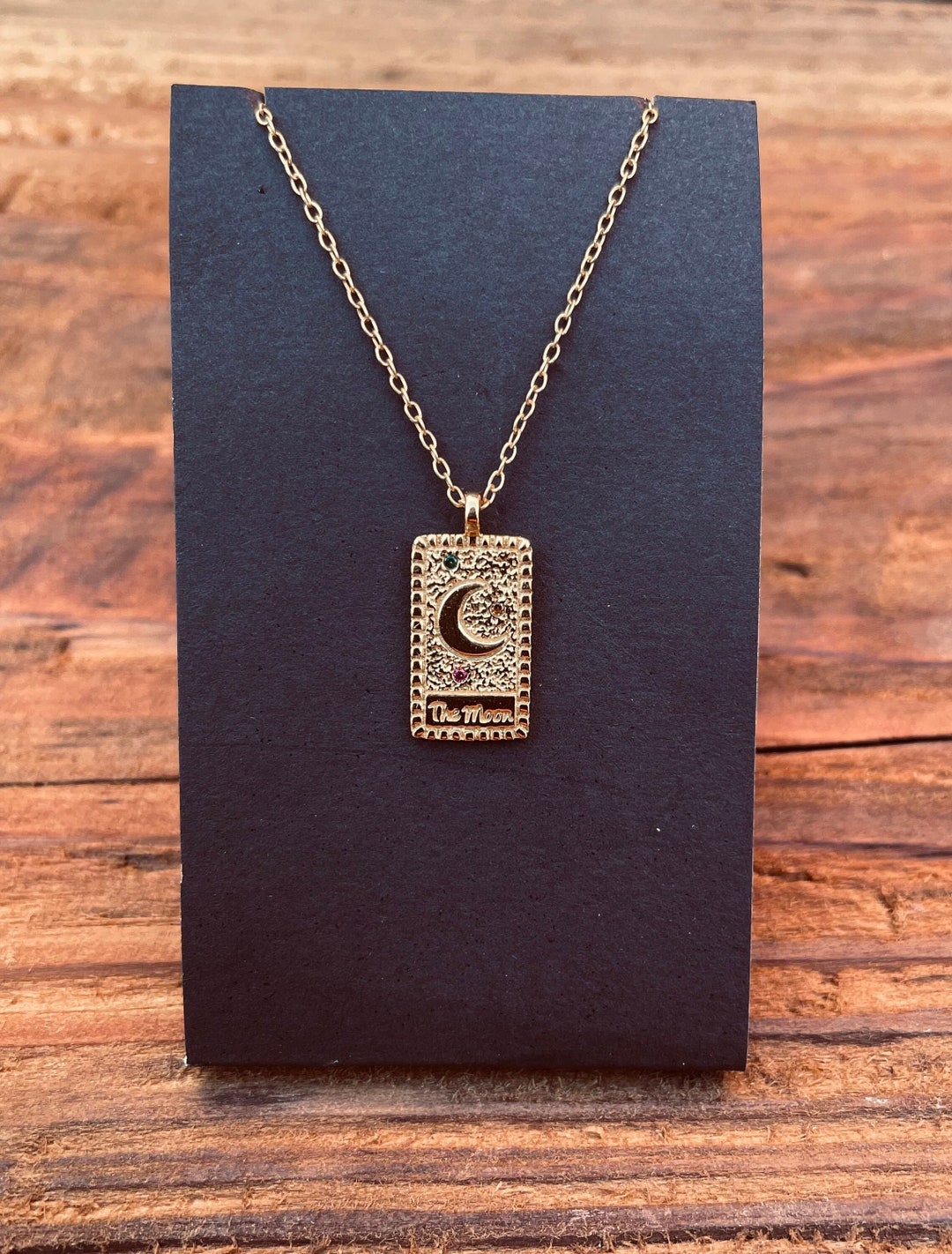 Tarot Card Gold Necklace Sterling Silver Moon Pendant / Cubic Zirconia ...