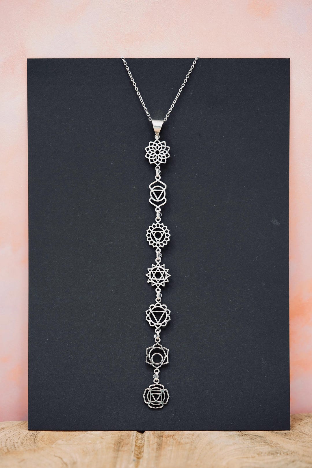 Chakras Silver Pendant Necklace, Hypoallergenic Stainless Steel Chain ...