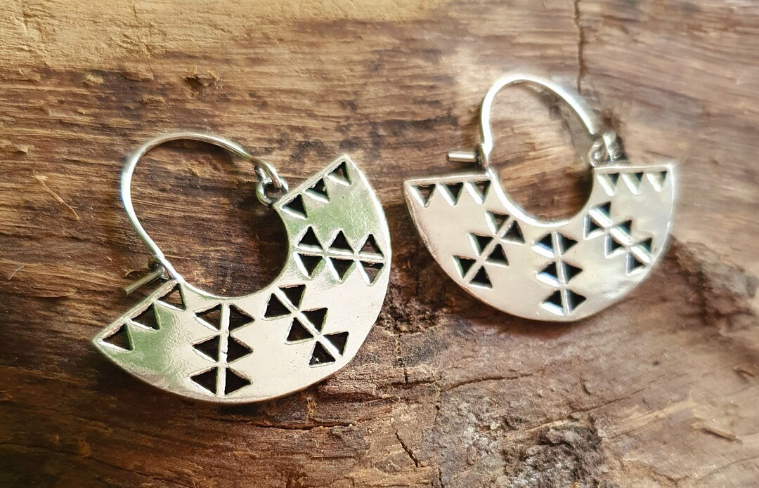 Aztec Inca Style Silver Earrings; Ethnic, Geometric, Rustic, Yoga ...