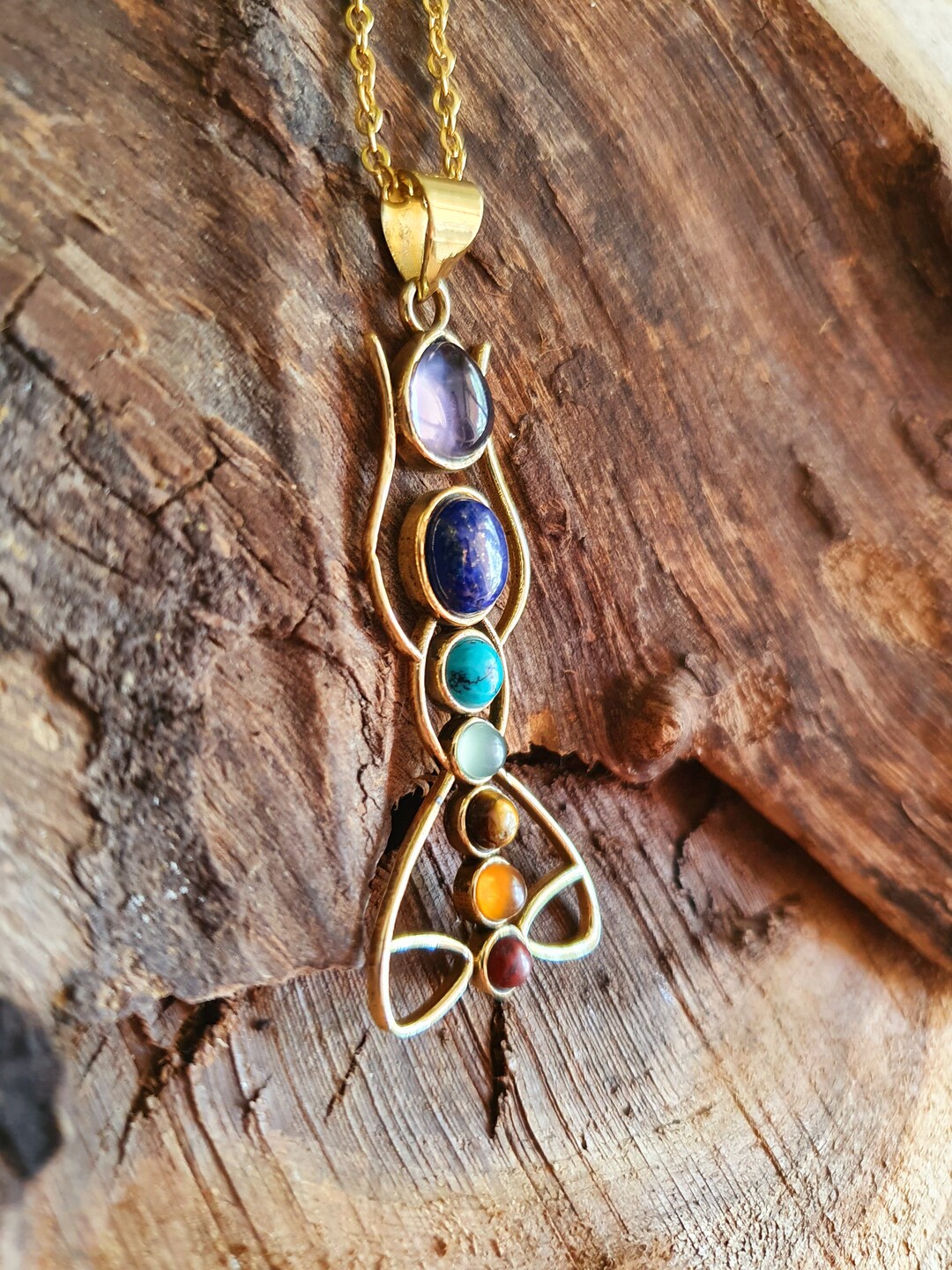 Gold 7 Chakras Lotus Necklace / Hypoallergenic / Yoga / Reiki / Boho ...