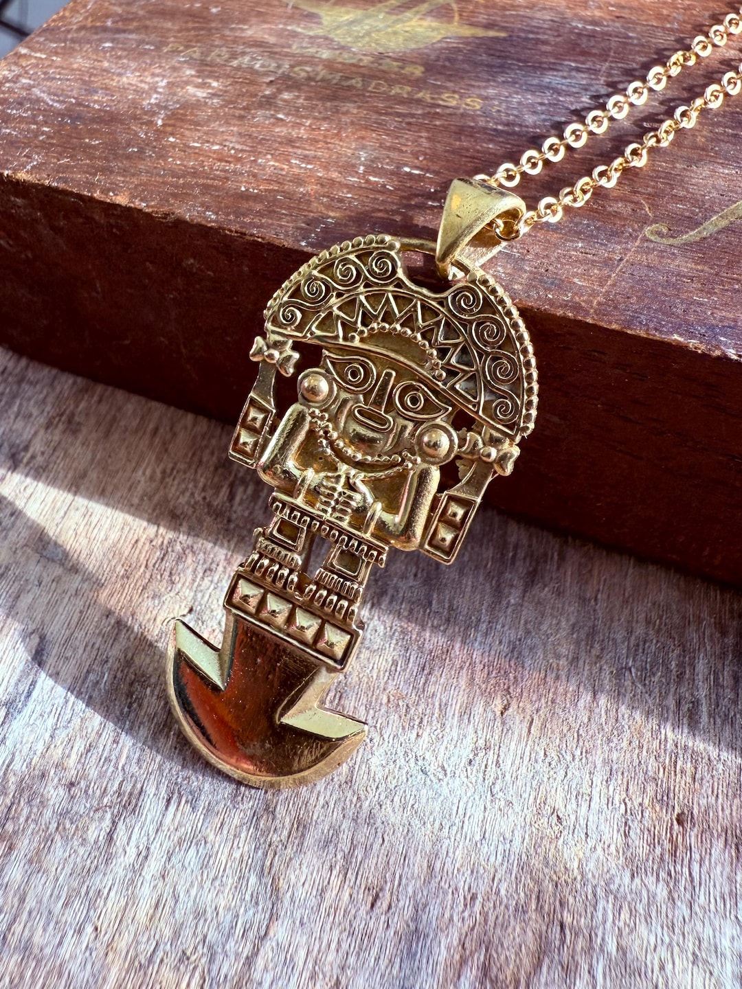 Tumi Pendant Necklace, Mayan Jewellery Hypoallergenic Chain, Gift Box ...