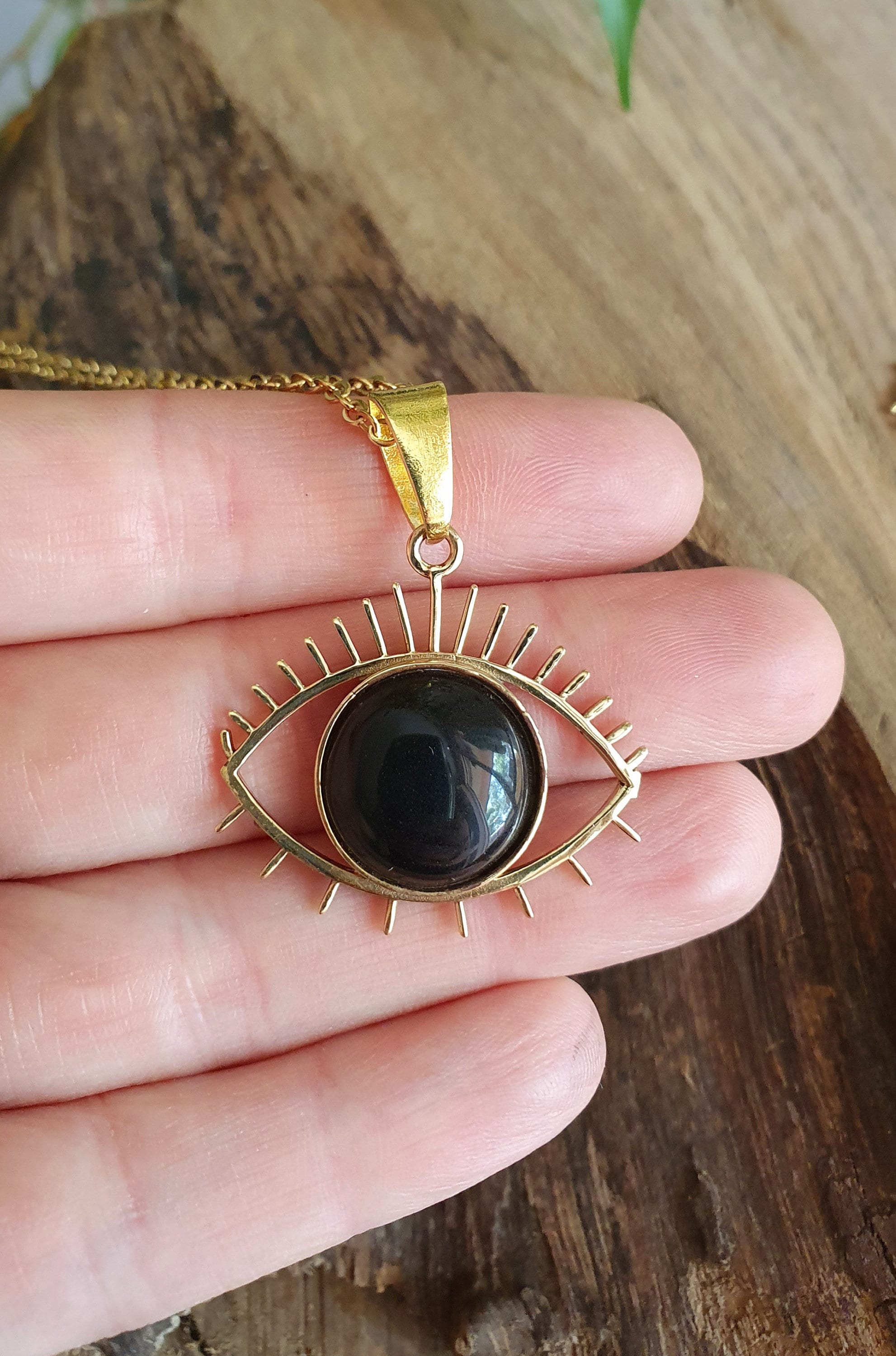Gold Eye of Protection Necklace / Third Eye / Black Onyx / | Etsy