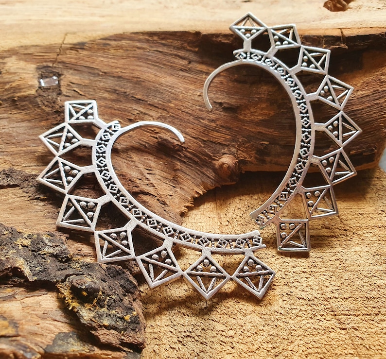 Ear Cuff Silver Aztec Triangles Design / Tribal / Boho / - Etsy
