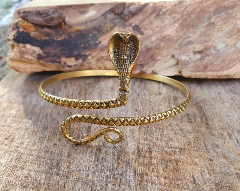 Snake Arm Bracelet Brass, Snake Head Armlet Gold Tone Brass, Bohemian ...