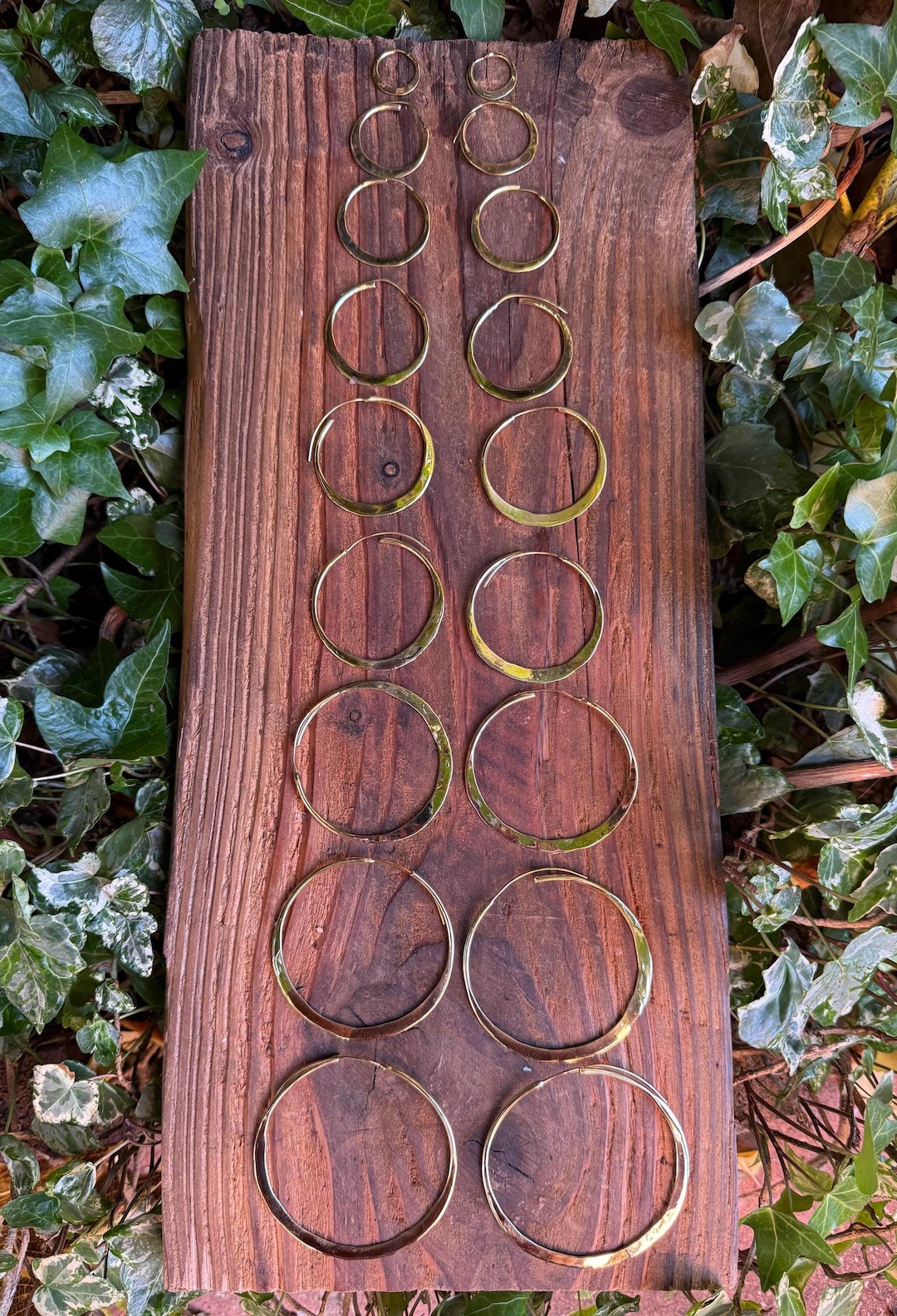 Rustic Gold Hoops, Hammered Flat Brass Hoop Earrings, Ethnic Boho ...