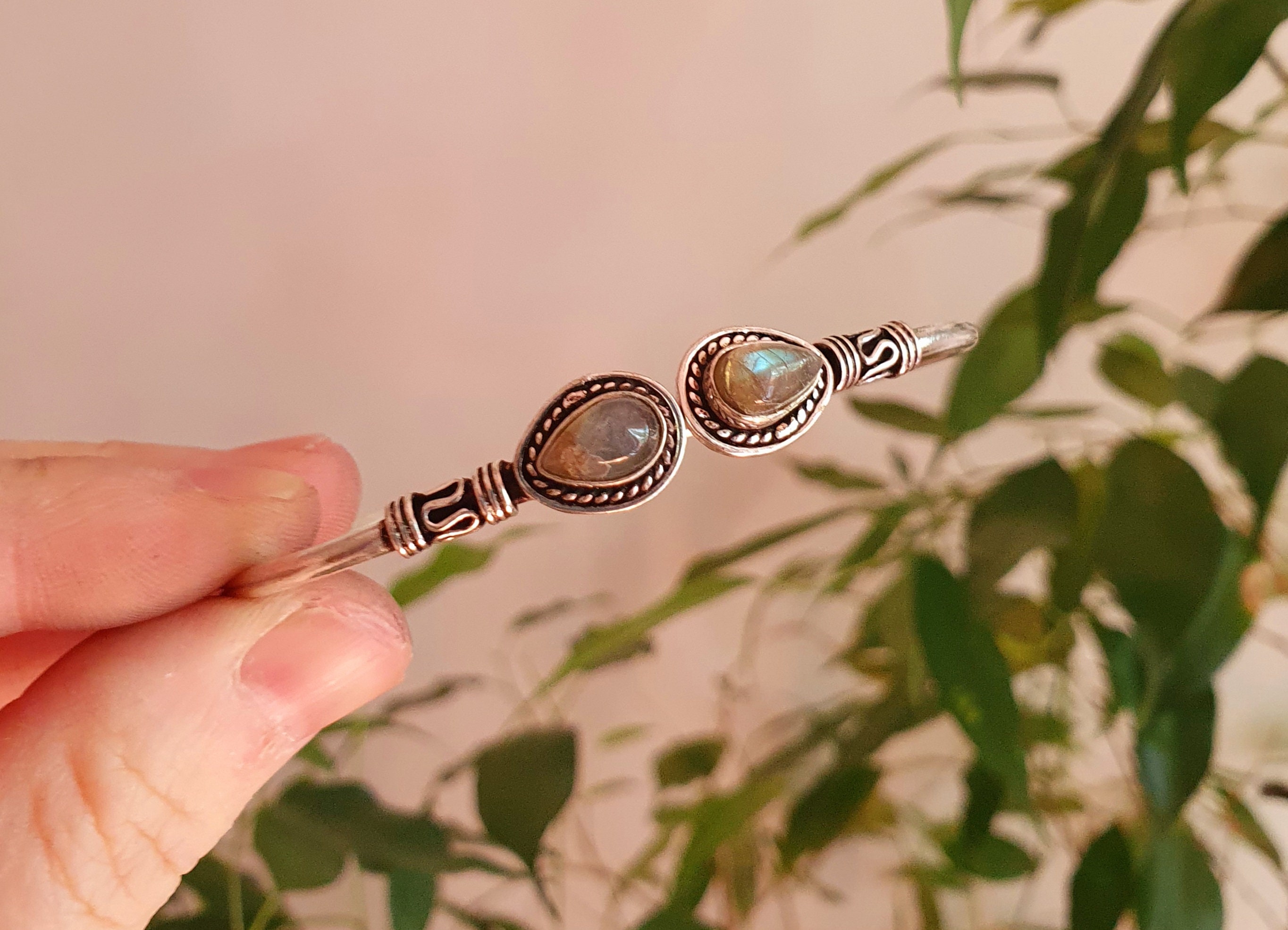 Bali Bracelet Jonc Boho / Argent / Labradorite / Bangle / Tribal ...
