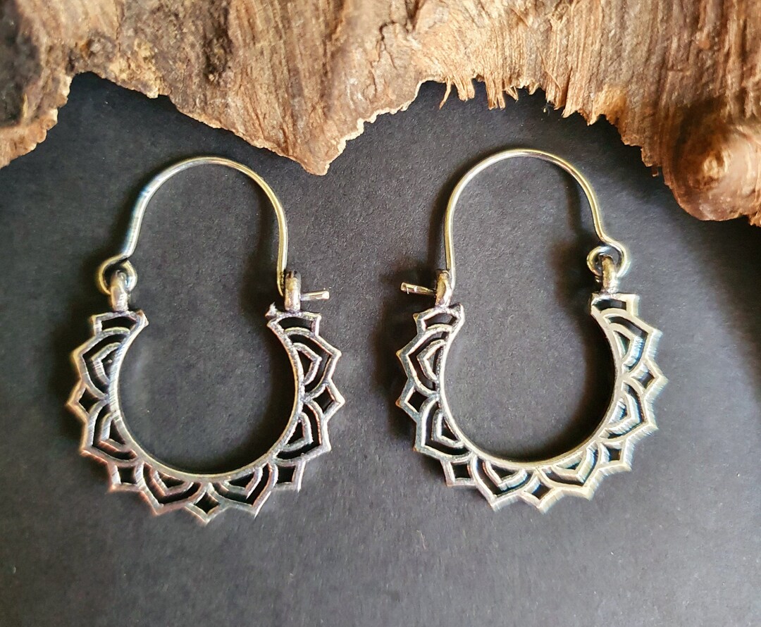 Mini Boho Silver Hoop Earrings; Ethnic, Geometric, Small, Rustic, Yoga ...