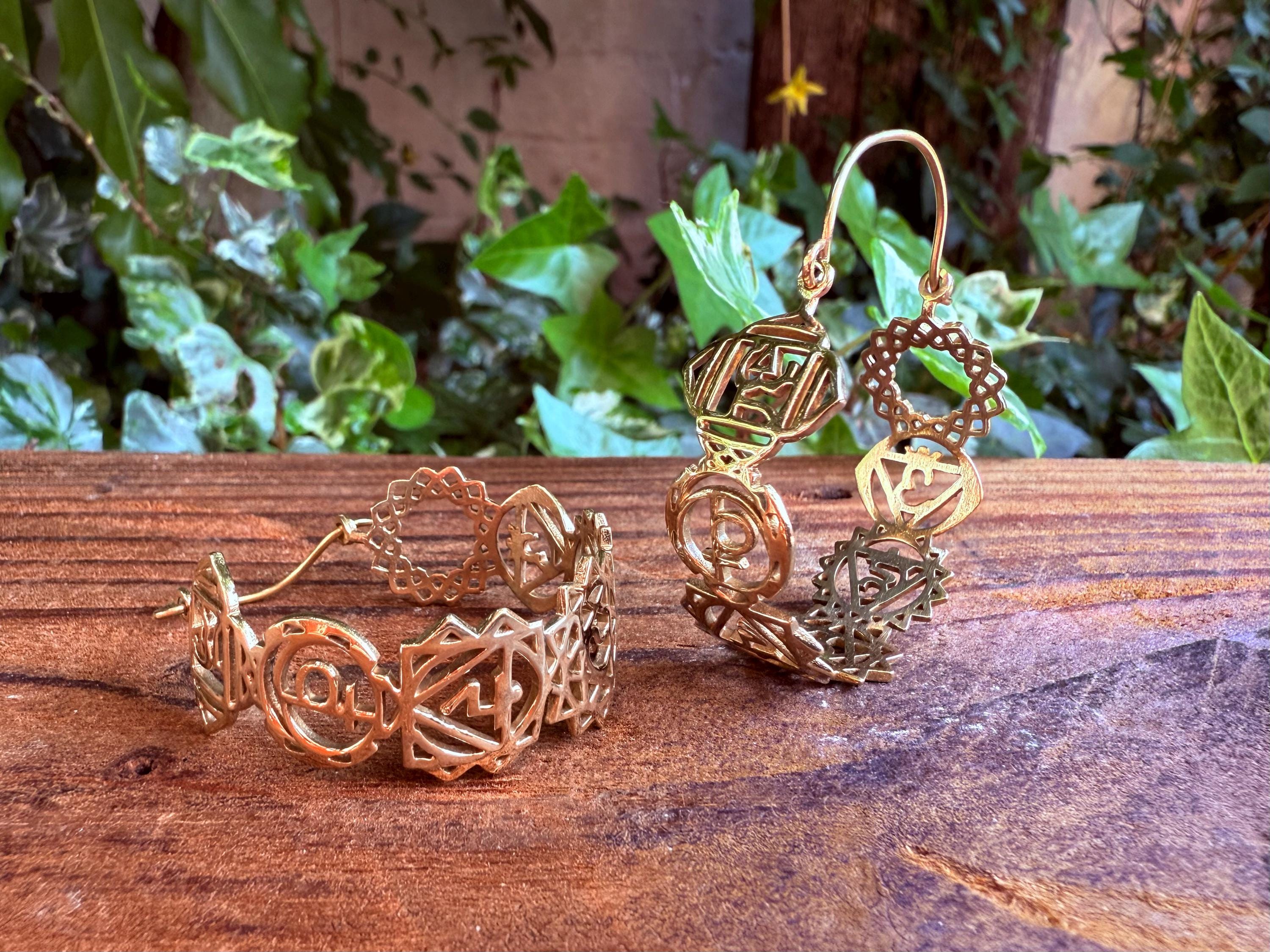 Seven Chakras Brass Hoops / Boho Chakra Earrings / Gold Earrings ...
