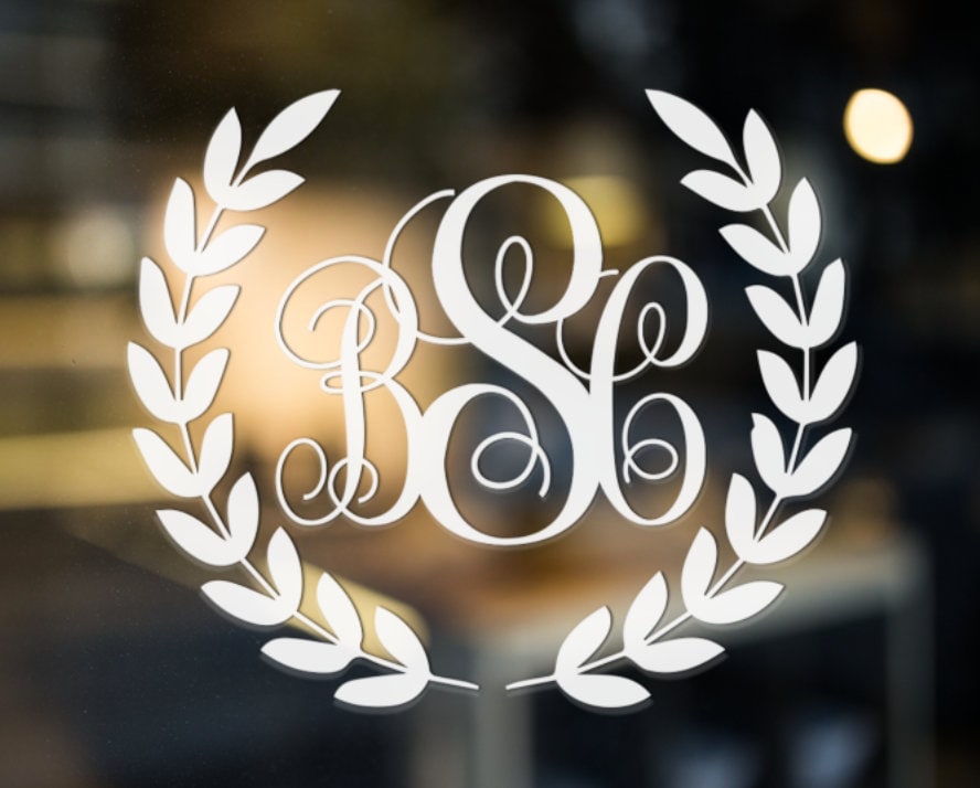 Custom Laurel Leaf Monogram Decal Personalized Vinyl Sticker Car/truck ...