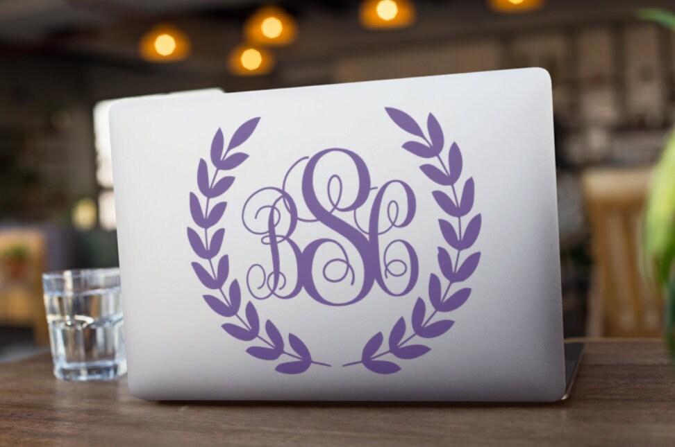 Custom Laurel Leaf Monogram Decal Personalized Vinyl Sticker Car/truck ...