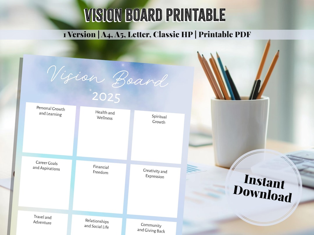 Vision Board Printable | 2025 Vision Board Printable Template | New ...