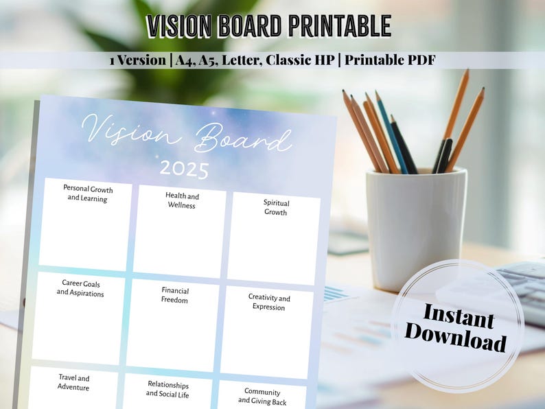 2025 Vision Board Printable, Goal Setting Template (digital Download ...