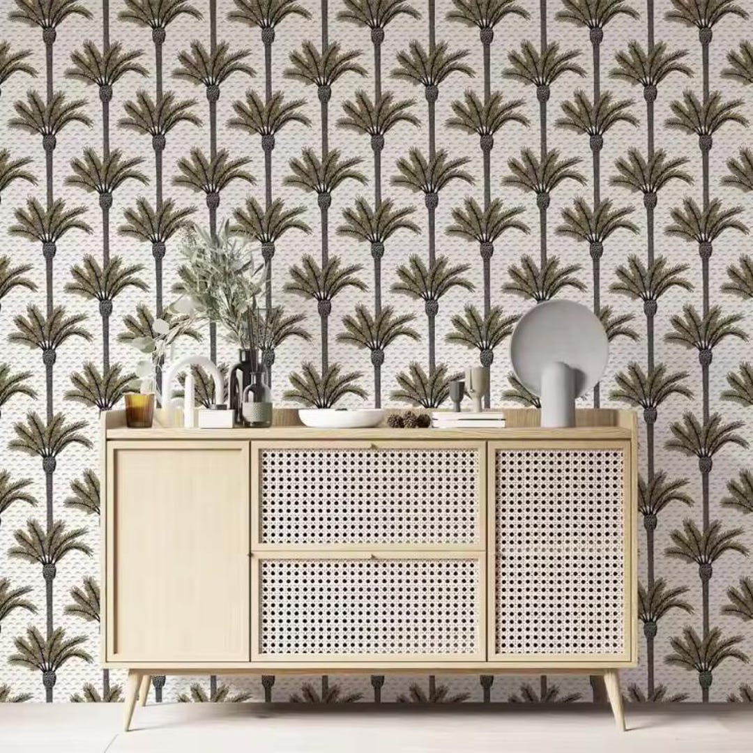 Abstract Modern Palm Trees Wallpaper Peel and Stick , Brown Color ...