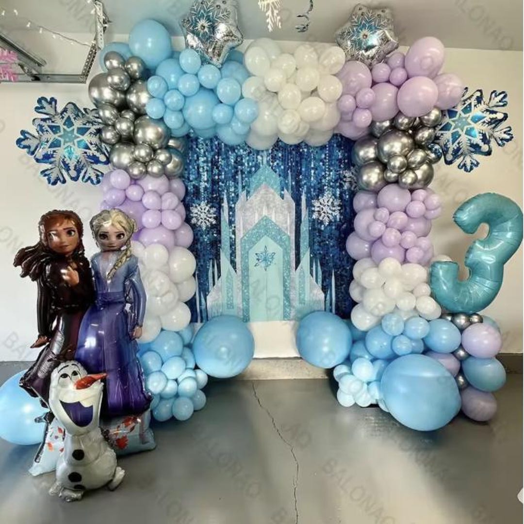 129pc Frozen Themed Balloon Kit- Blue Purple Snowflake Foil Balloons ...