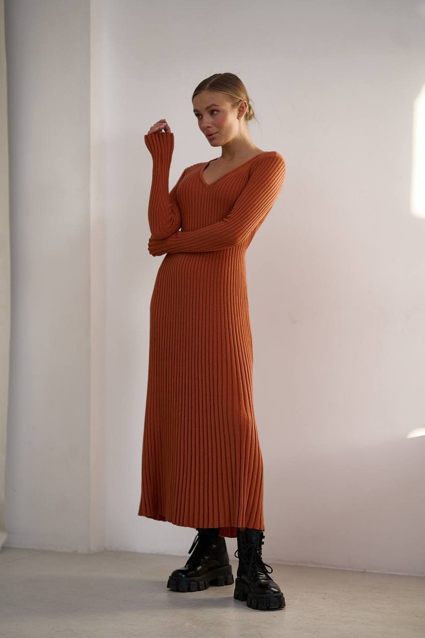 Burnt Orange Knit Midi Dress for Women, Knitted Elegant Dress for Women ...