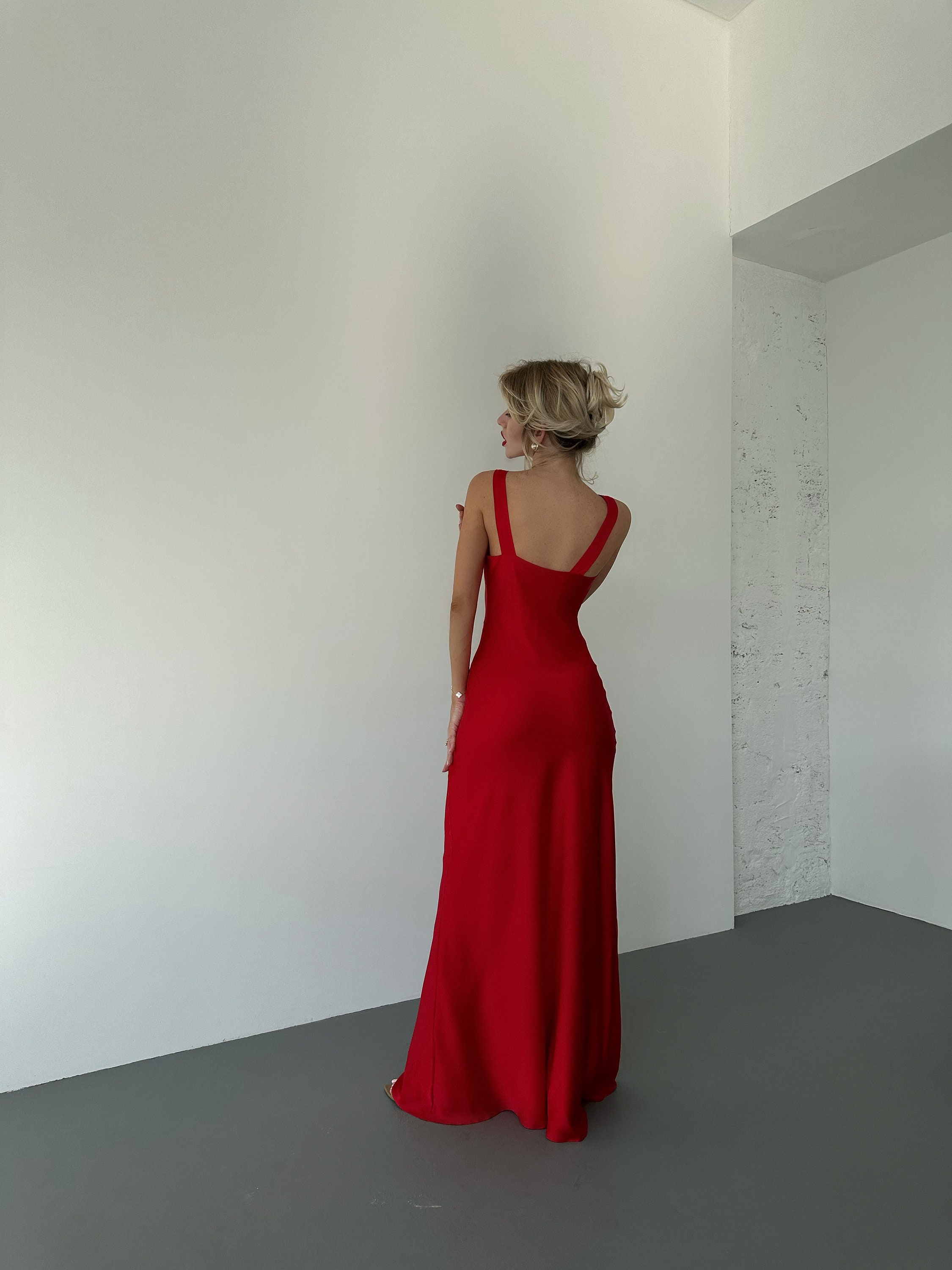 Red Silk Slip Maxi Dress for Women, Classic Maxi Silk Slip for Special ...