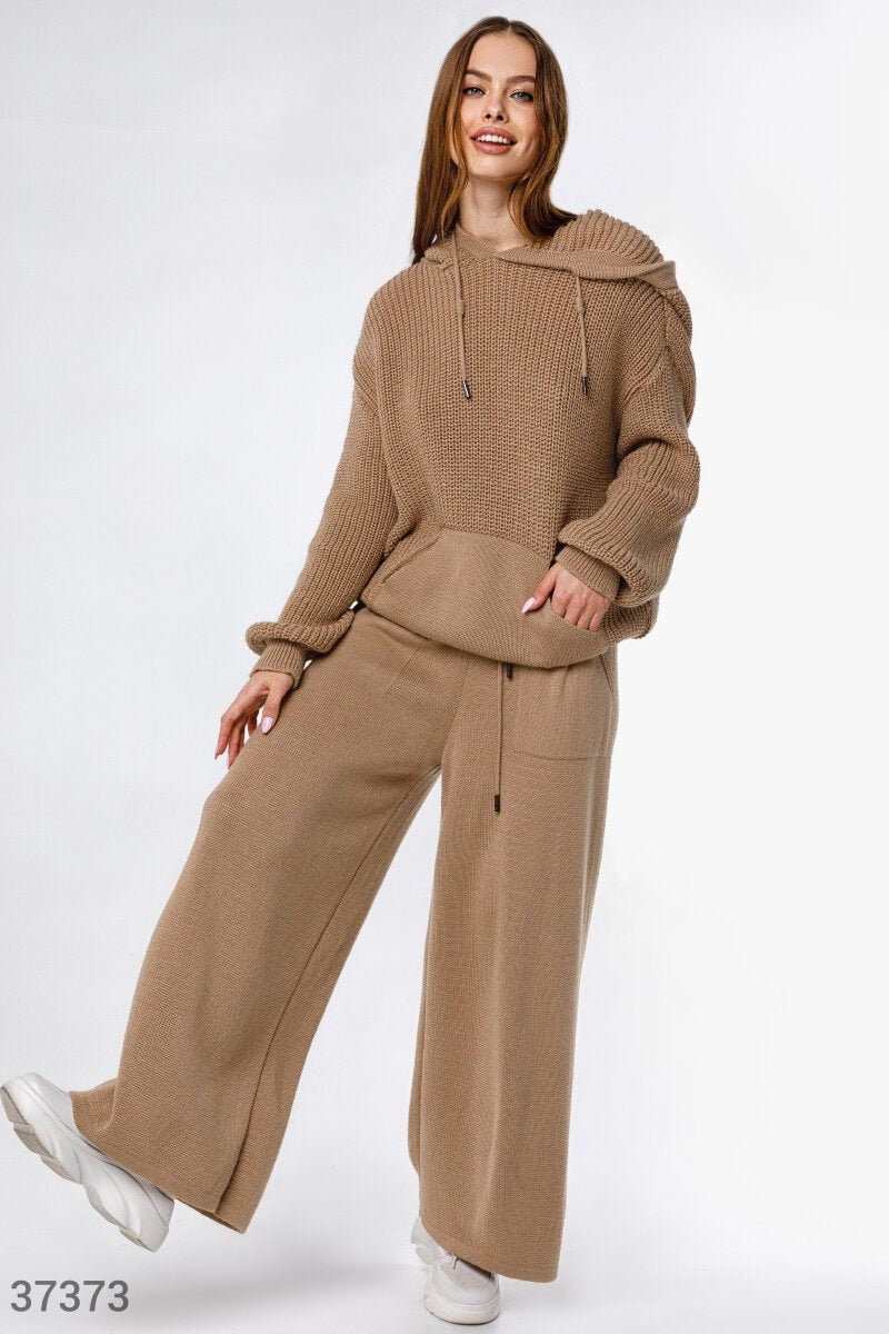 Beige Knitted Suit Set Women Knitted Two Piece Set for Women | Etsy