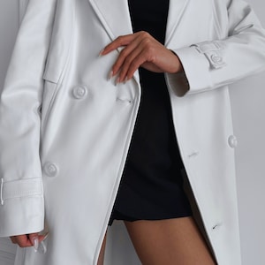 White Faux Leather Trench Coat, Belted Spring Coat - Etsy
