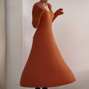 Burnt Orange Knit Midi Dress for Women, Knitted Elegant Dress for Women ...