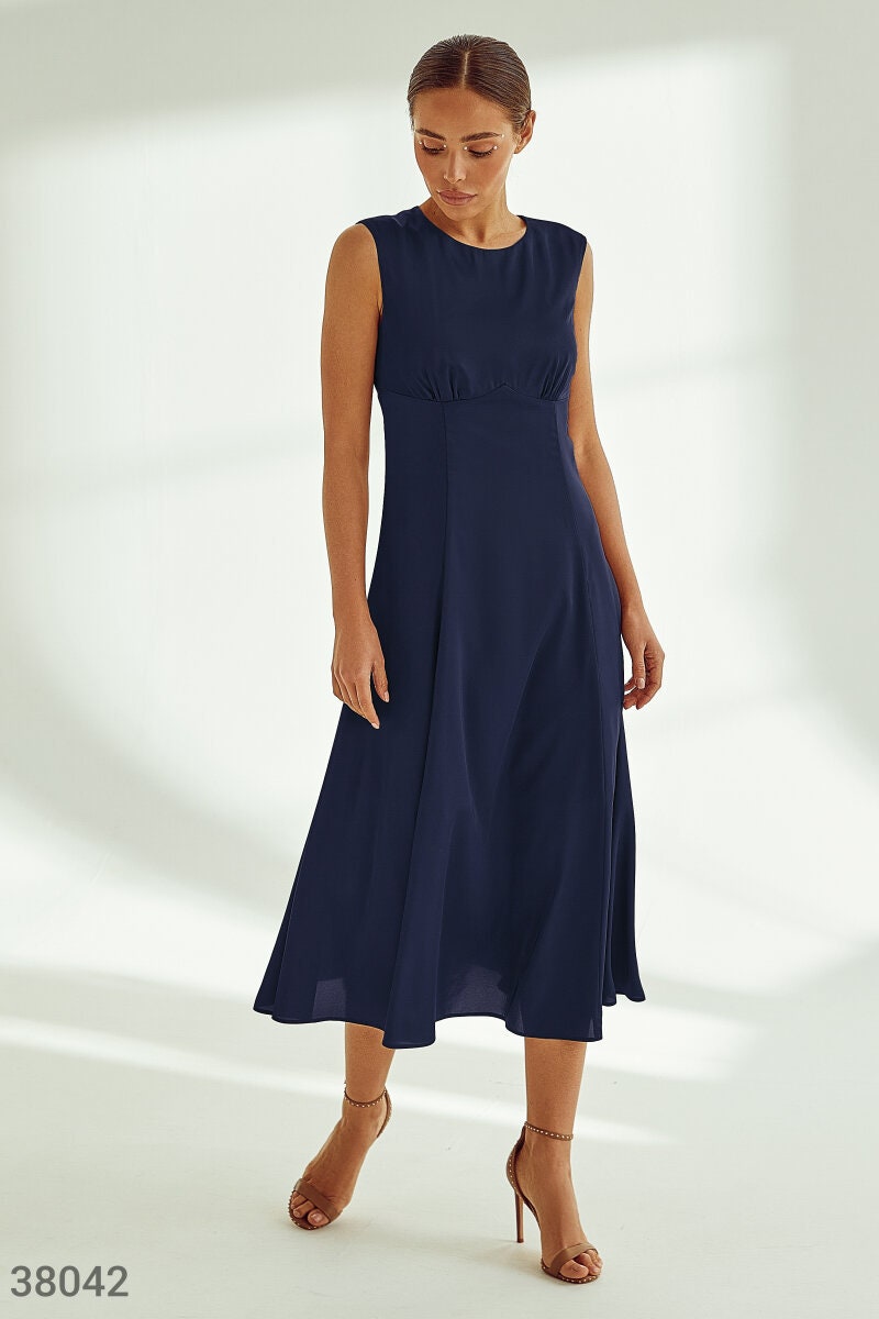 Dunkelblau Seide Midi Kleid tief blau Seide Kleid dunkel | Etsy