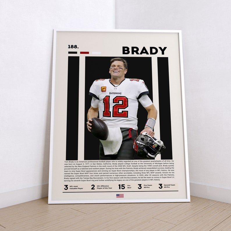 Tom Brady Poster, Football Poster, NFL Poster, Sports Poster, Football ...