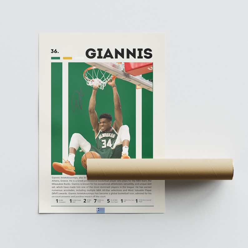 Giannis Antetokounmpo Poster, Basketball Poster, Milwaukee Bucks Poster ...