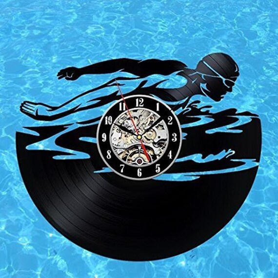 Home & Living Home Décor Vinyl Wall Clock Swimming Swimming Swimming ...