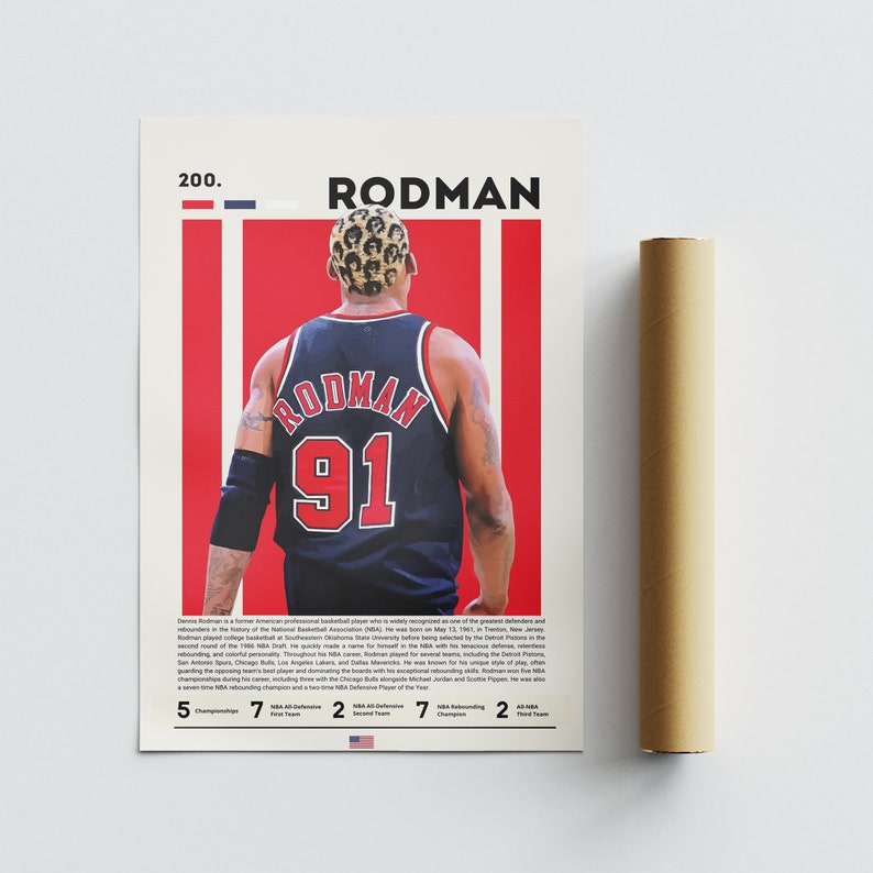 Dennis Rodman Poster, Basketball Legends Poster, Sports Poster ...