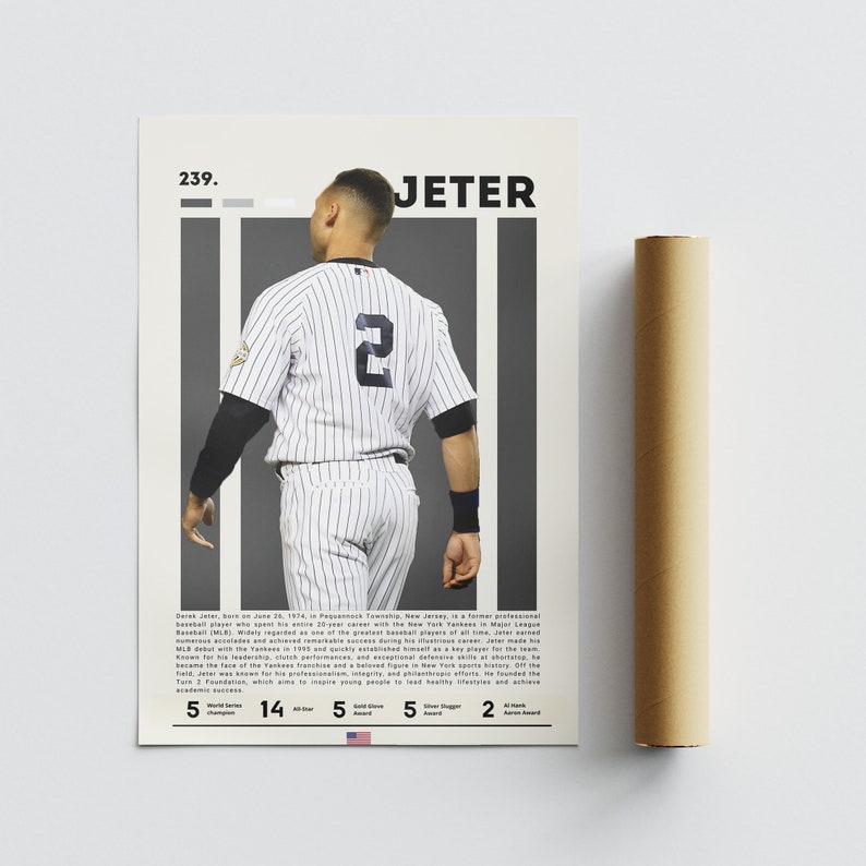Derek Jeter Poster, Baseball Poster, Baseball Gifts for Boys, Baseball ...