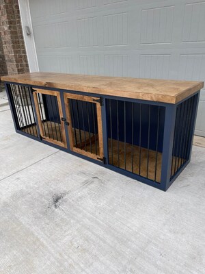 Double Dog Kennel, Double Dog Crate Furniture, Wooden Dog Crate, Dog ...