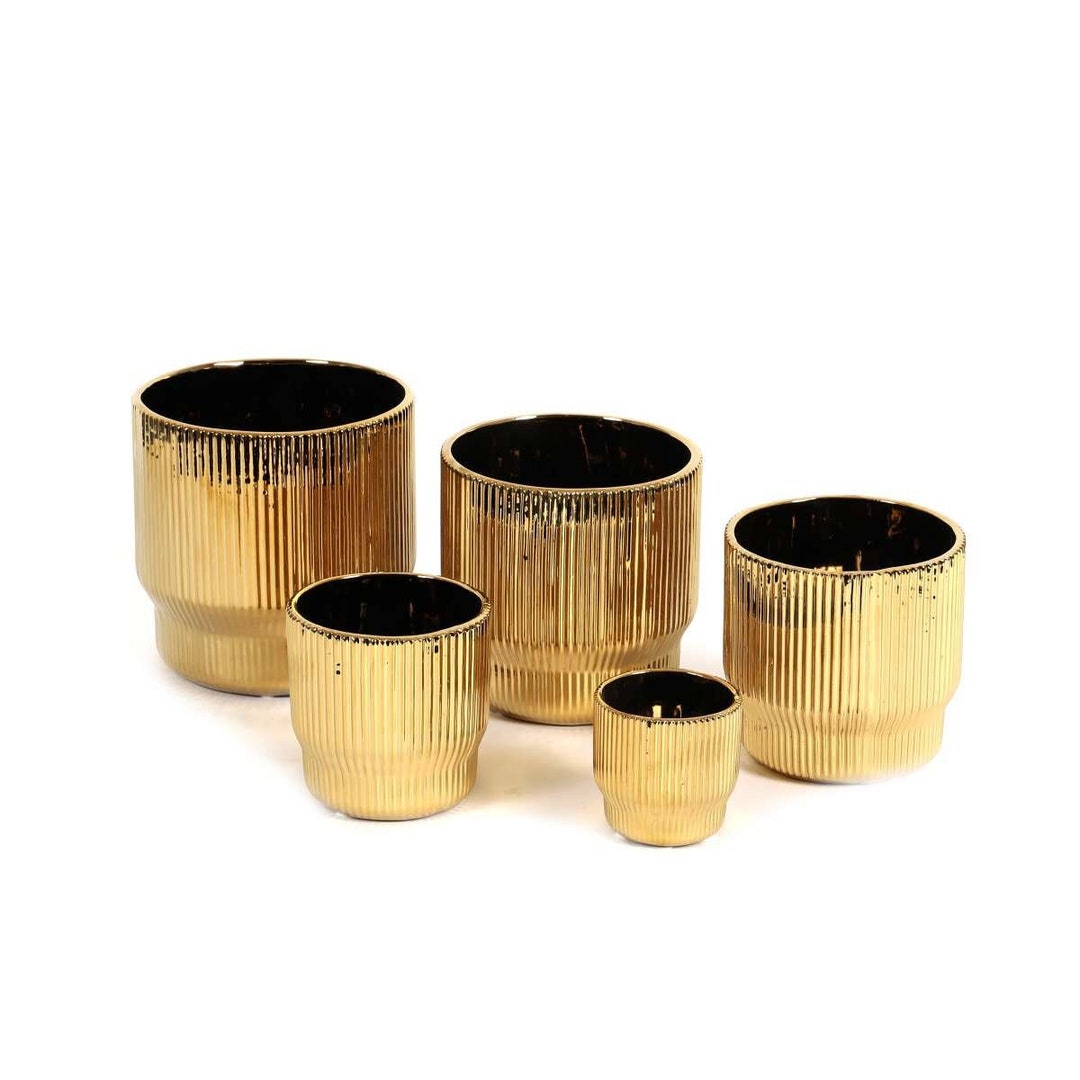 Flower Pot Gold Planter Gold Shiny Plant Pot With Grooves Ceramic Pot ...