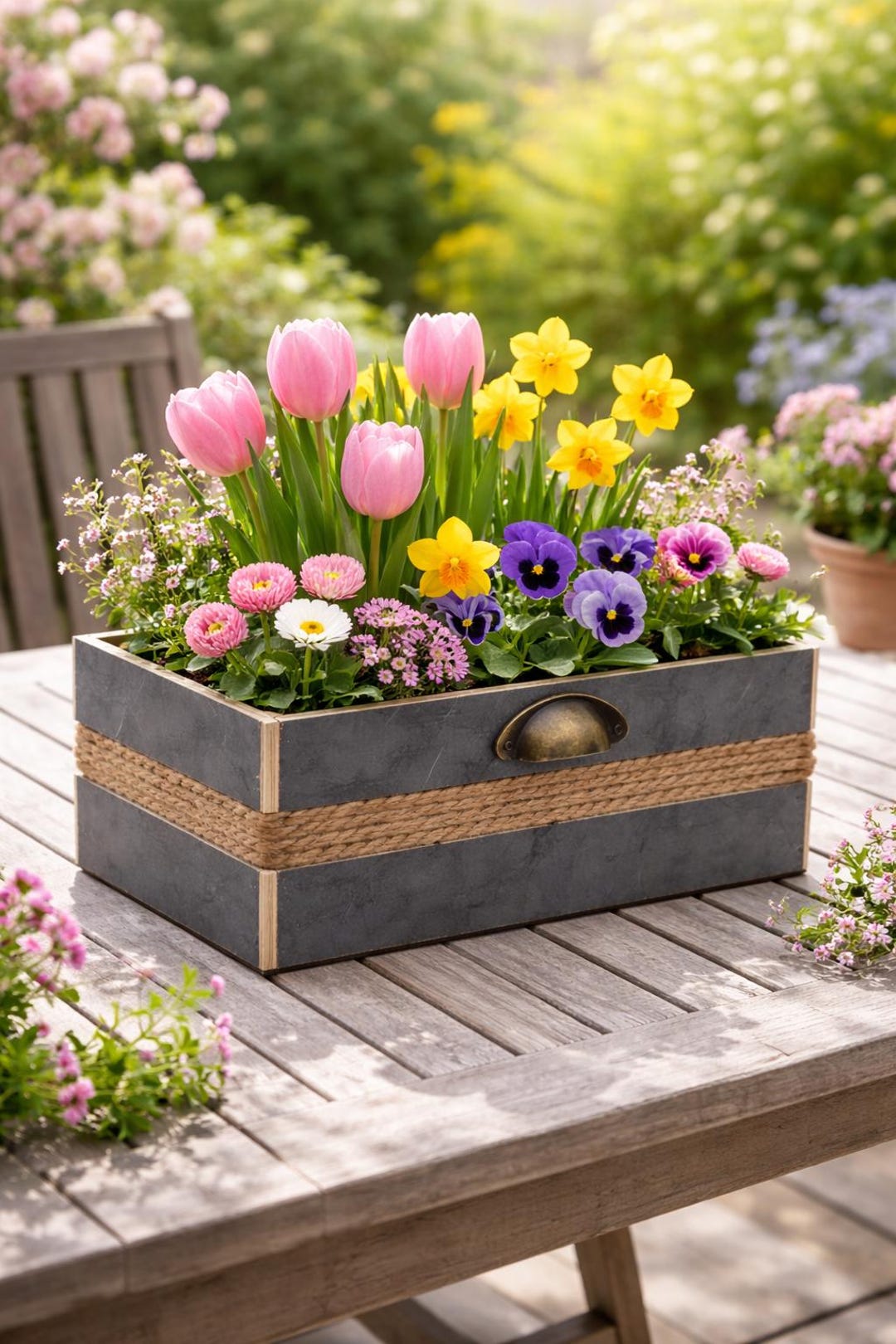 Wooden Planter Box With Jute Cord, Planting Box With Handles, Square ...