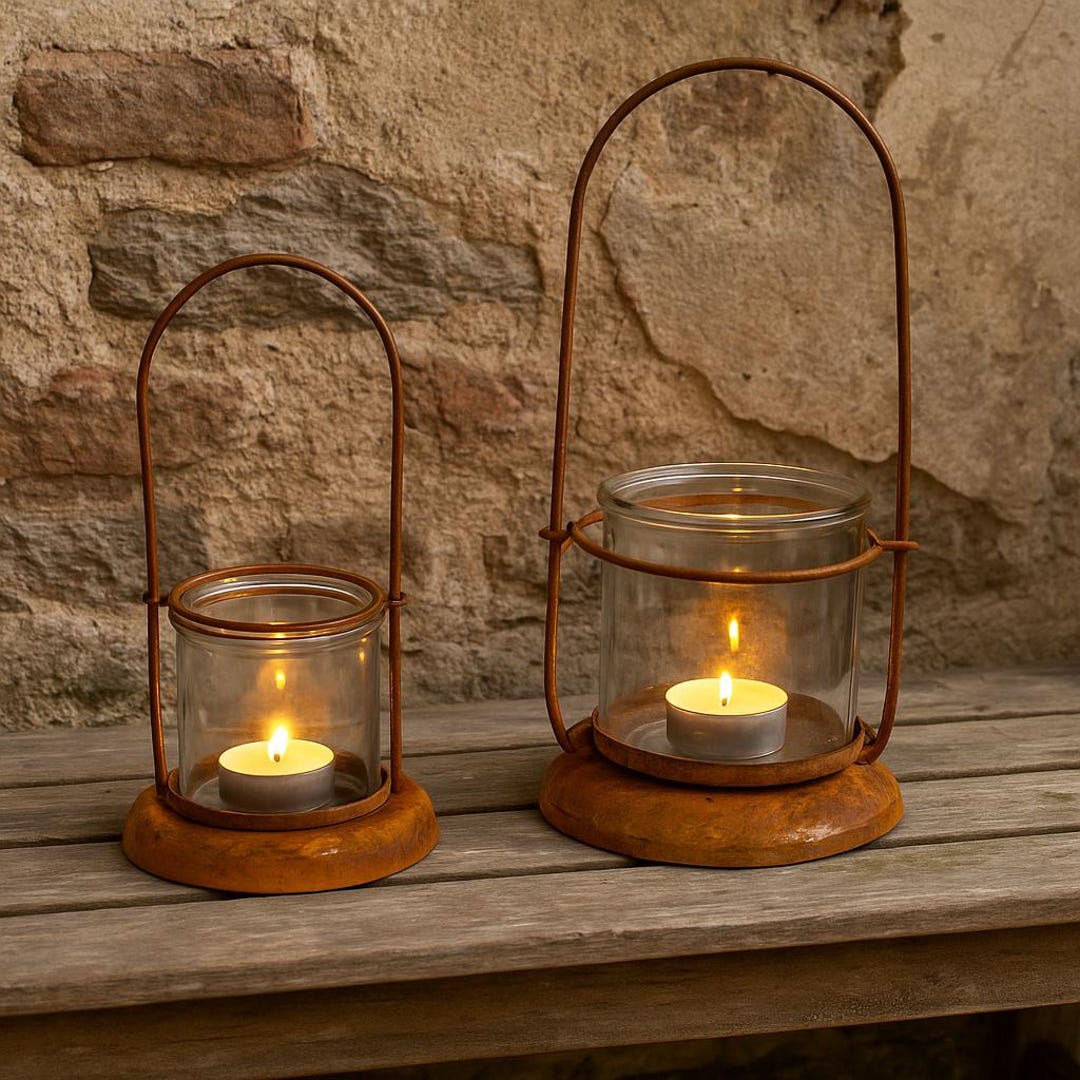 Garden Lantern - Rust Lantern - Metal Lantern With Handle and Glass ...