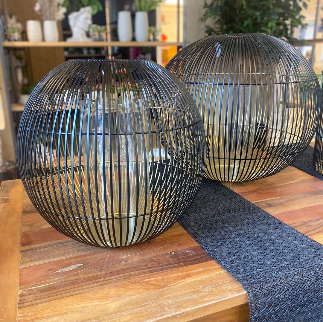 XL Lantern Round Black – Modern Metal Lantern – Floor Lantern – Wire ...