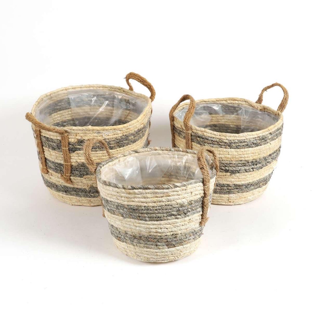 Plant Basket Set Grey Boho Style Decorative Basket Set Set of 3 Natural ...