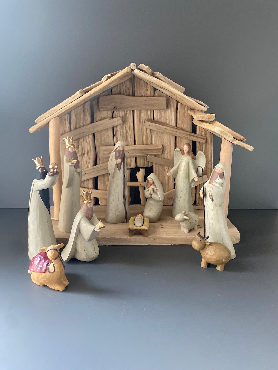 Nativity Scene Set, 12 Pieces - Nativity Scene Set - Wooden Nativity ...