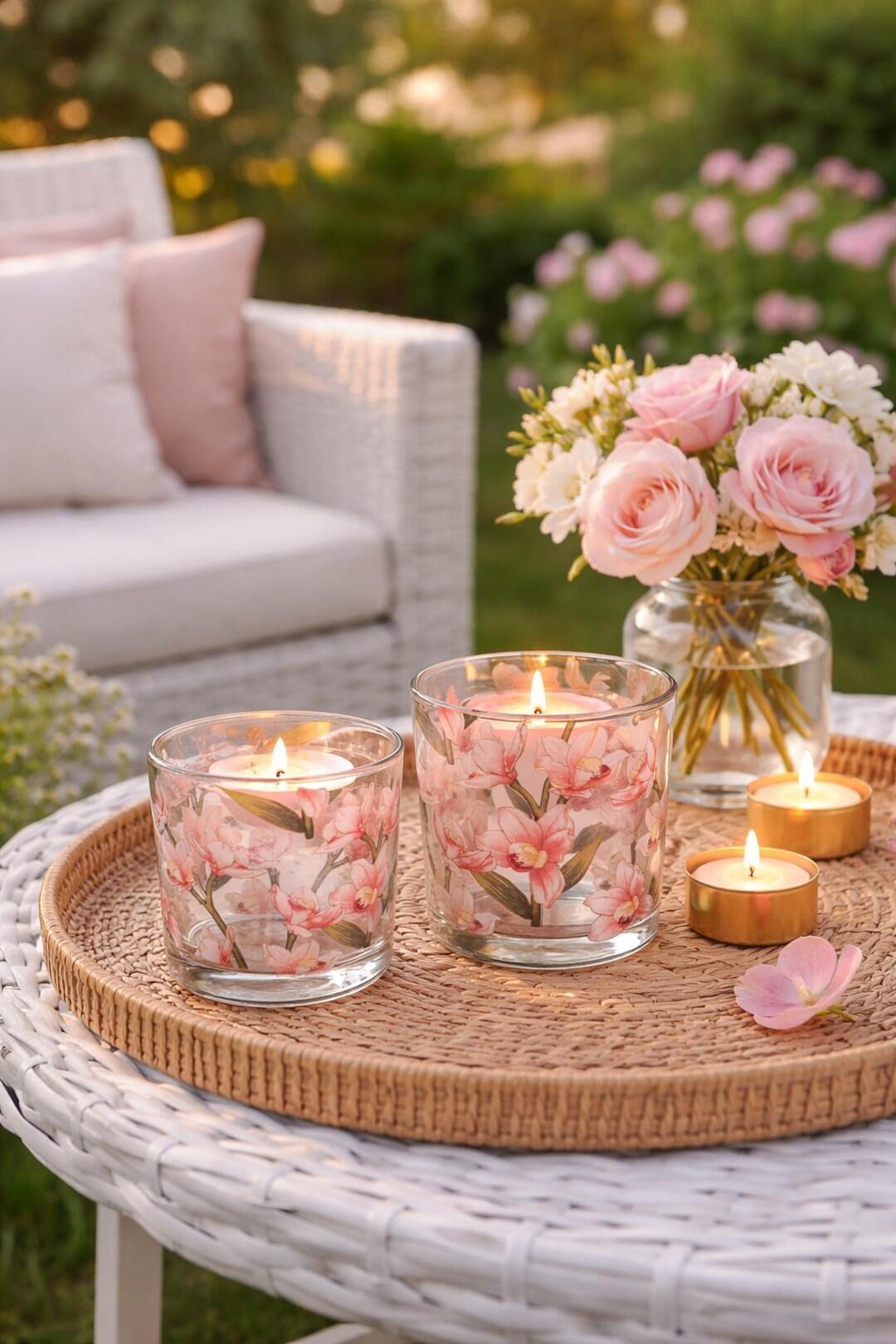 Magnolia Tealight Holder, Glass Lantern for Spring Table Decoration ...