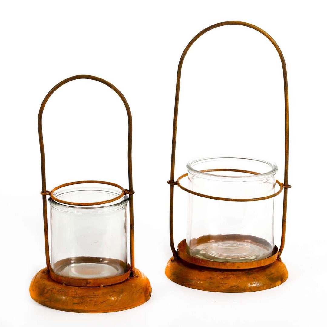 Rust Lantern Metal Lantern With Handle and Glass Insert Garden Lantern ...